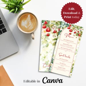 Berry Sweet Baby Shower Menu Template, Strawberry Theme, Editable Canva ...