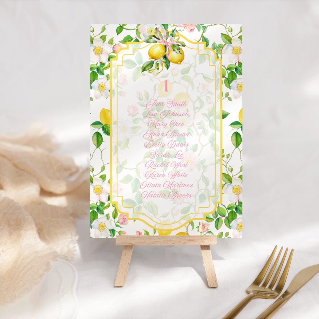 Pink Lemonade Baby Shower Seating Chart Template: Yellow Floral (canva ...