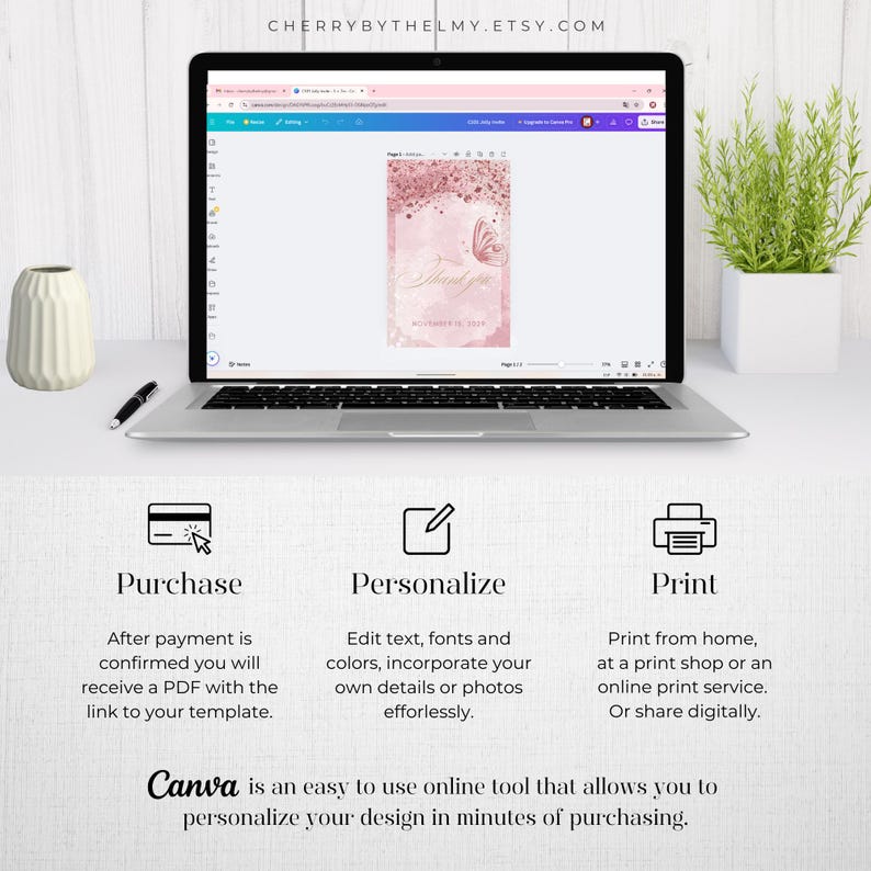 Quinceañera Favor Tag Canva Template, Blush Pink Gold Butterfly 15 Años ...