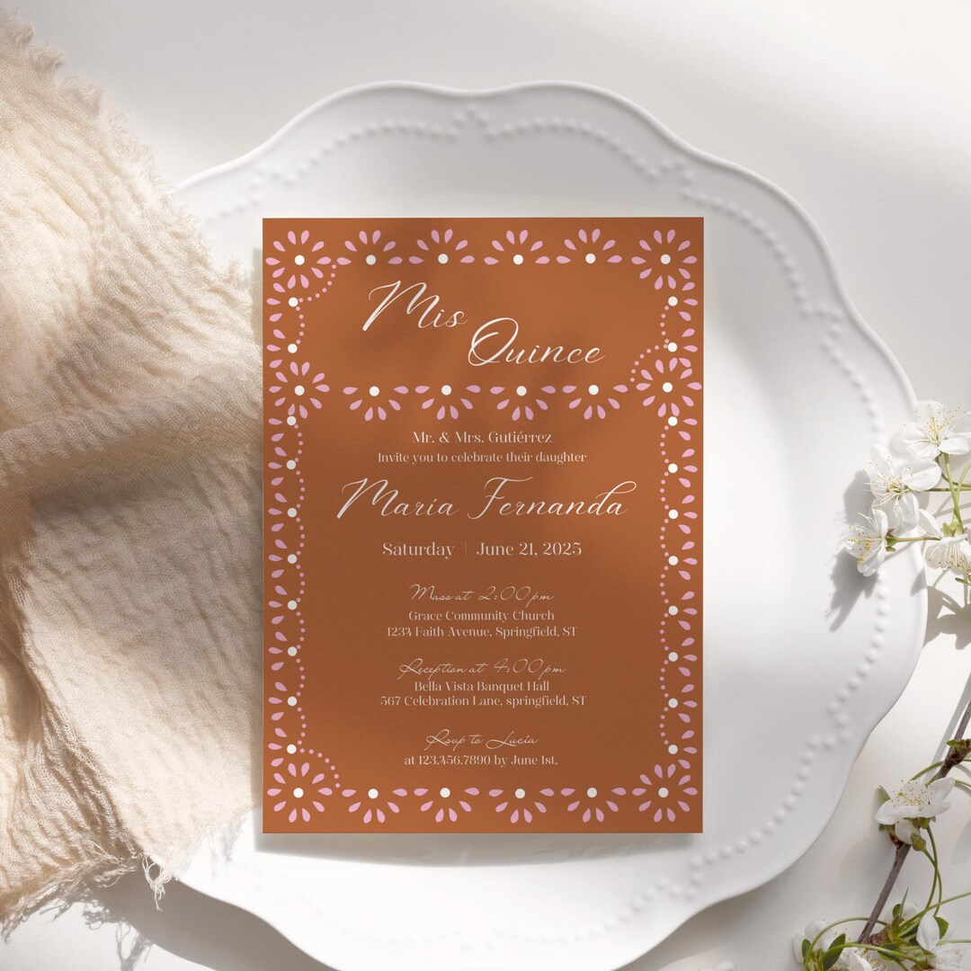 Quinceañera Terracotta & Pink Invitation, Mexican Barro Theme, Editable ...