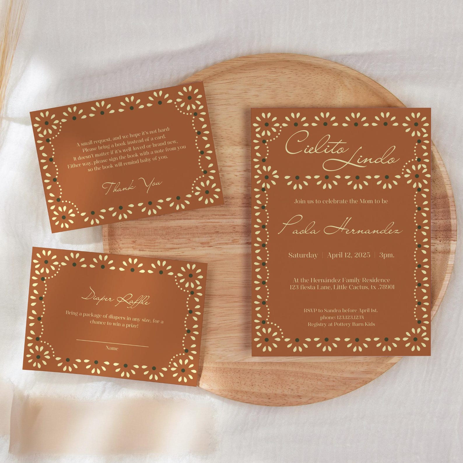 Cielito Lindo Baby Shower Invitation Bundle, Terracota Gender Neutral ...