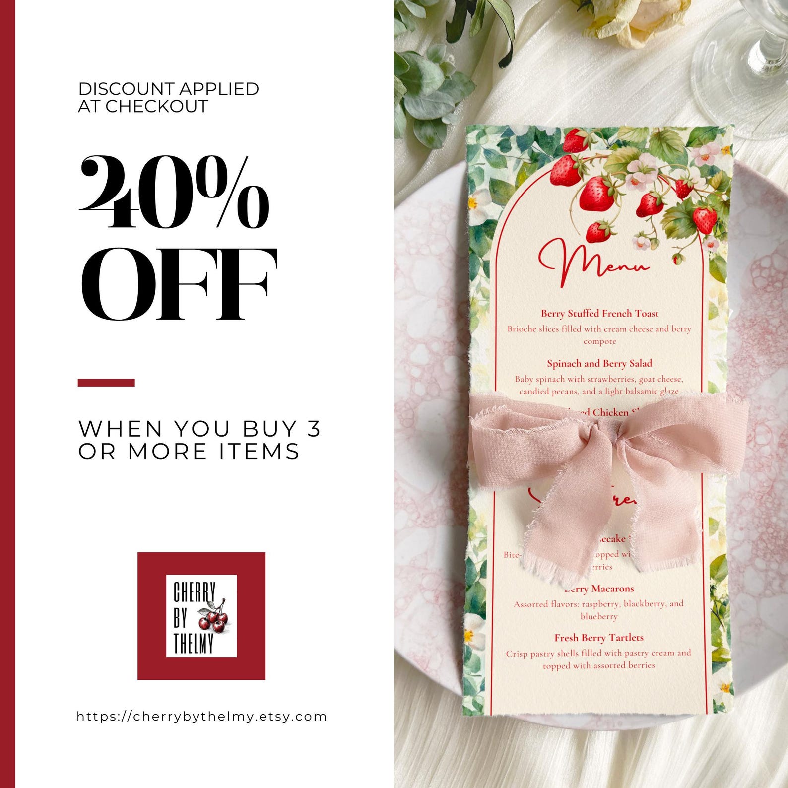 Berry Sweet Baby Shower Menu Template, Strawberry Theme, Editable Canva ...