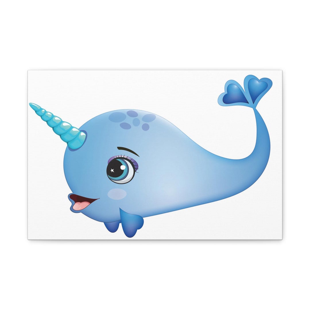 Narwhal Canvas, Cartoon Nursery Wall Art, Playful Ocean Theme, Baby ...