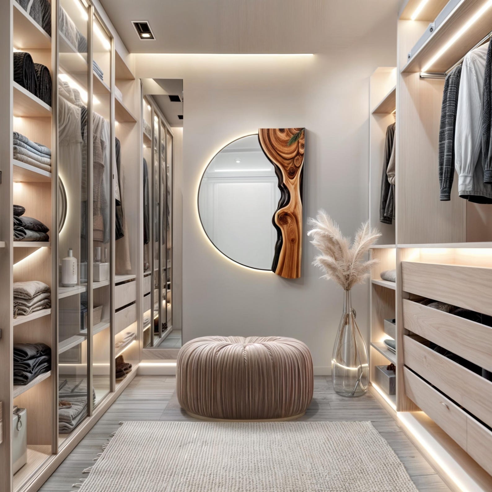 Half Moon Entryway Led Mirror, Radius Olive Wood Big Mirror, Half ...