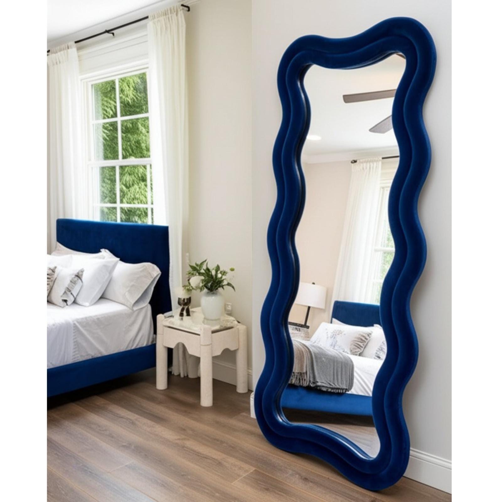 Full Body Wave Fabric Mirror, Full Length Squiggle Velvet Mirror, Teddy ...