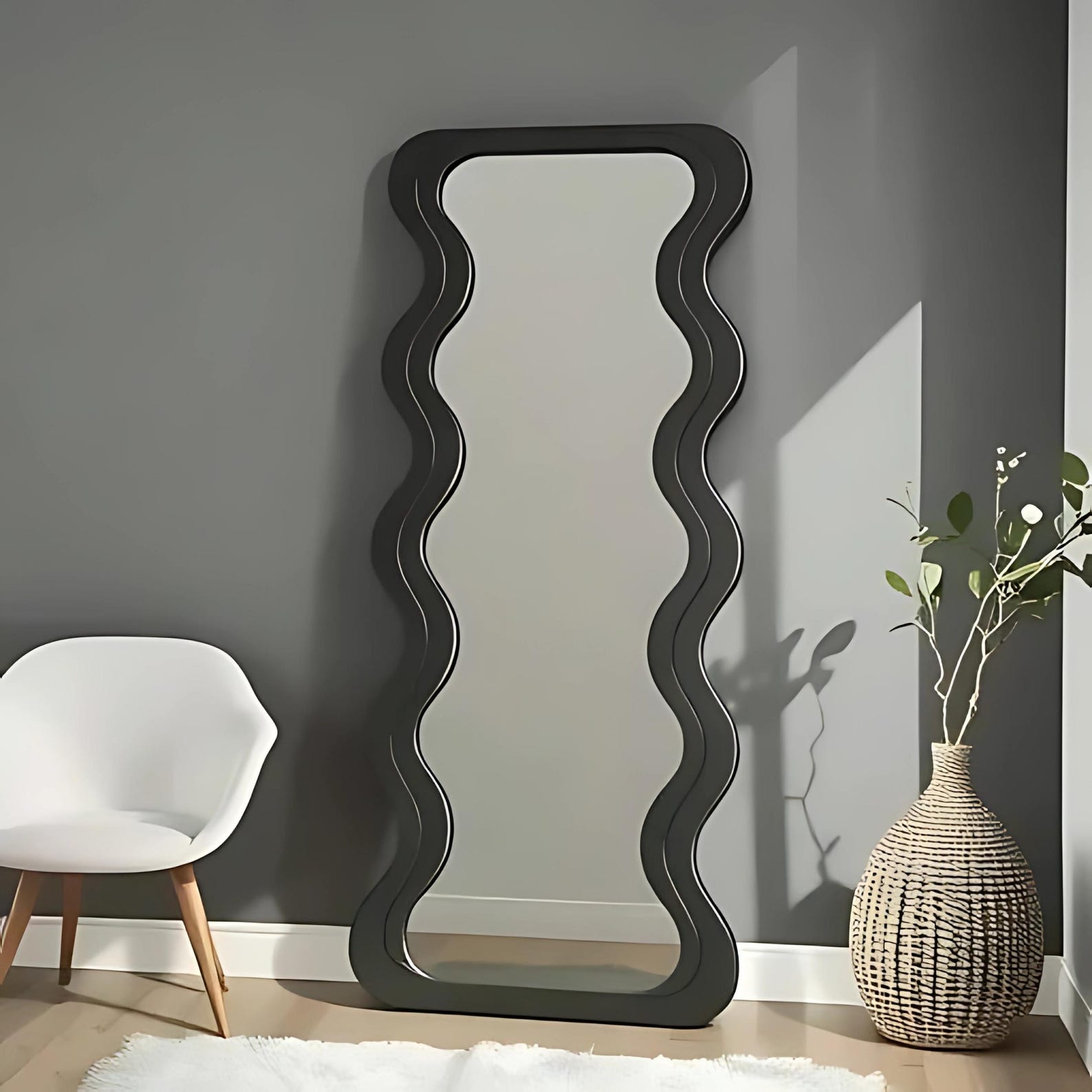 Wavy Full Length Arch Mirror, Wave Frame Full Body Mirror, Curvy Mirror ...
