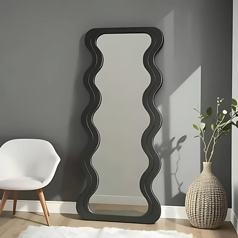 Wavy Full Length Arch Mirror, Wave Frame Full Body Mirror, Curvy Mirror ...