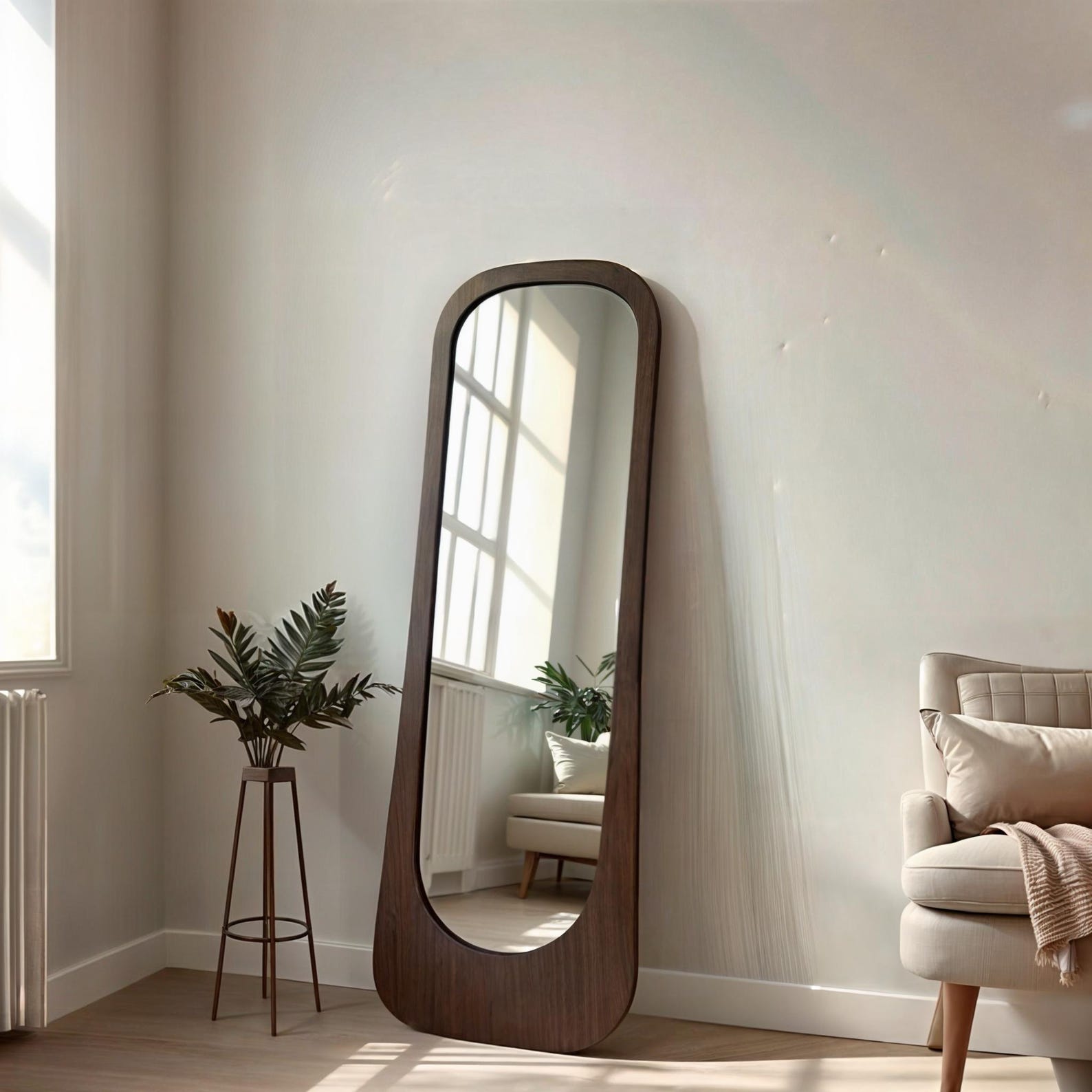 Walnut Full Length Mirror, Wood Frame Long Mirror for Dressing Room ...