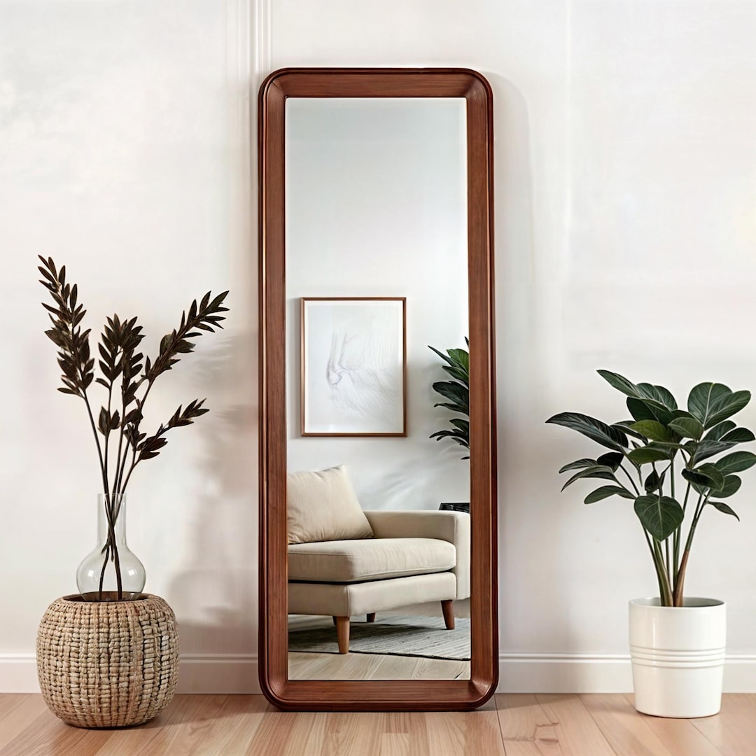 Large Wooden Frame Full Length Mirror for Bedroom, Full Body Natural ...