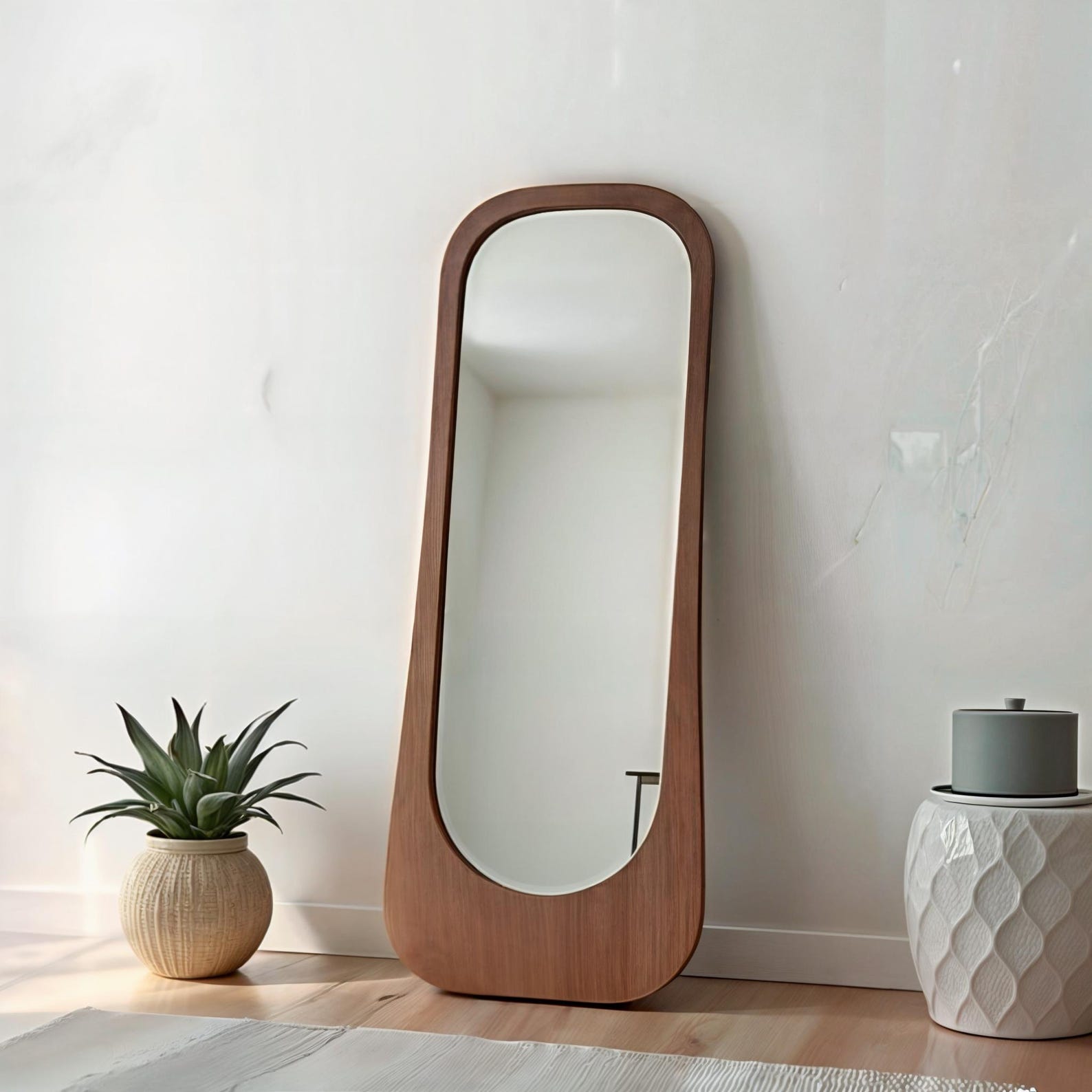 Walnut Full Length Mirror, Wood Frame Long Mirror for Dressing Room ...