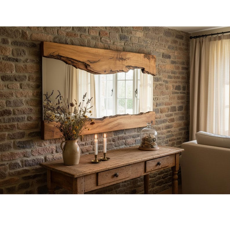 Real Edge Wood Mirror, Irregular Olive Wood Mirror for Farmhouse ...