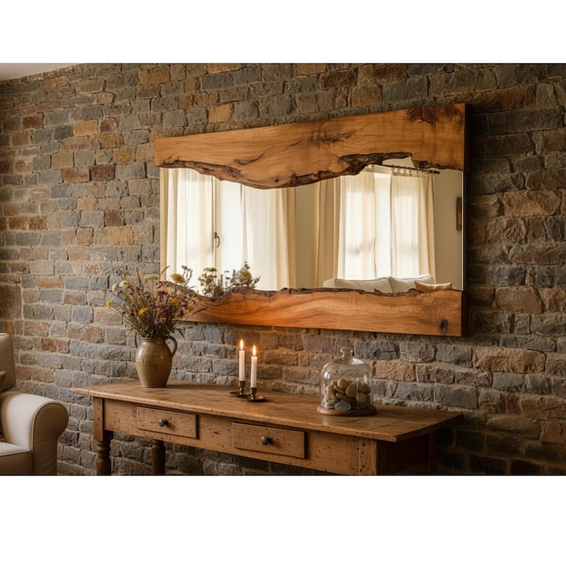 Real Edge Wood Mirror, Irregular Olive Wood Mirror for Farmhouse ...