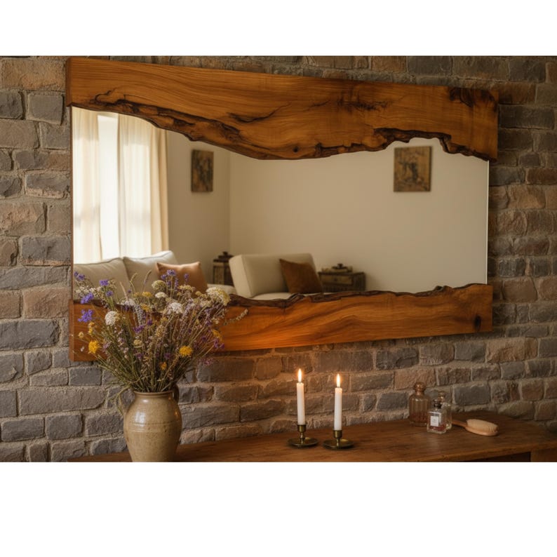 Real Edge Wood Mirror, Irregular Olive Wood Mirror for Farmhouse ...