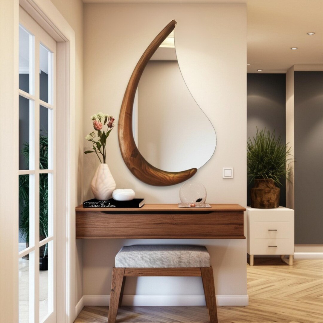Walnut Wood Frame Mirror, Natural Full Length Mirror, Asymmetric ...