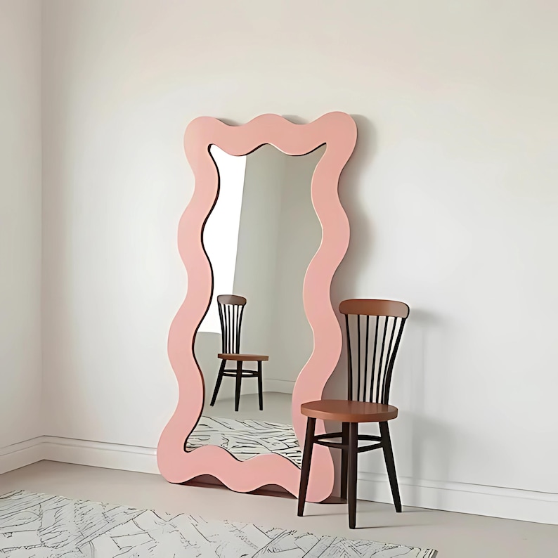 Wavy Full Length Arch Mirror, Wave Frame Full Body Mirror, Curvy Mirror ...