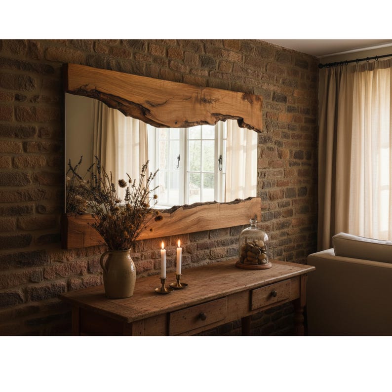 Real Edge Wood Mirror, Irregular Olive Wood Mirror for Farmhouse ...