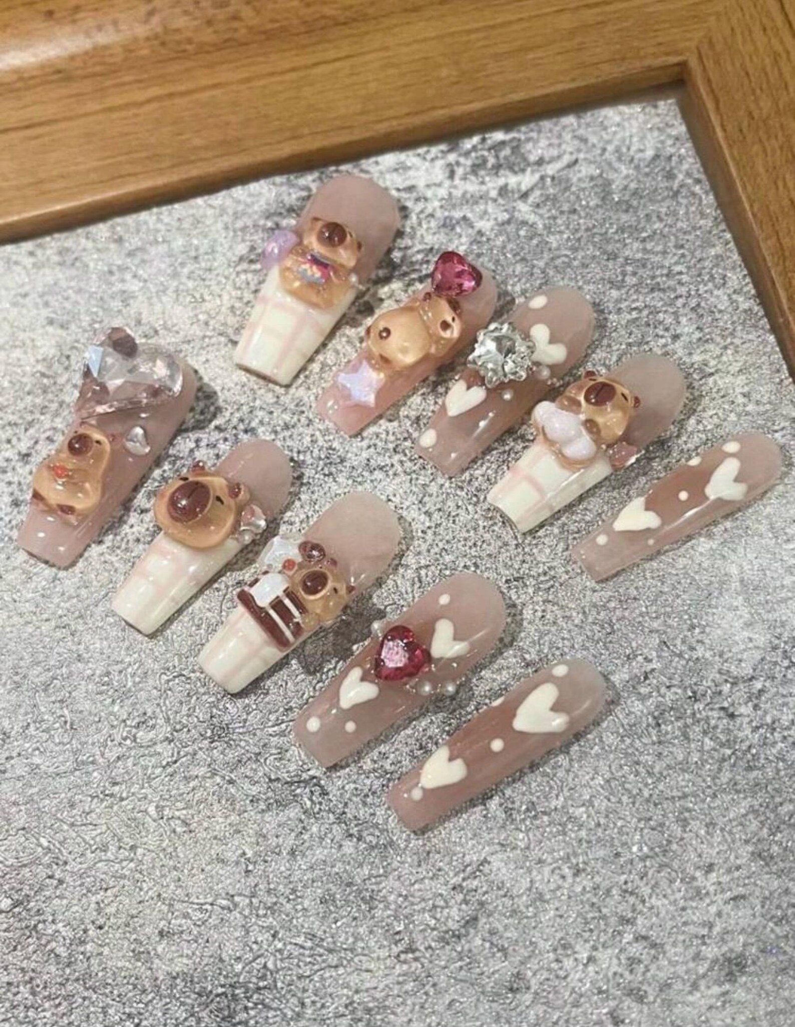 Cute Cartoon 3D Capybara Nails Pentagram & Heart Shaped Rhinestone ...