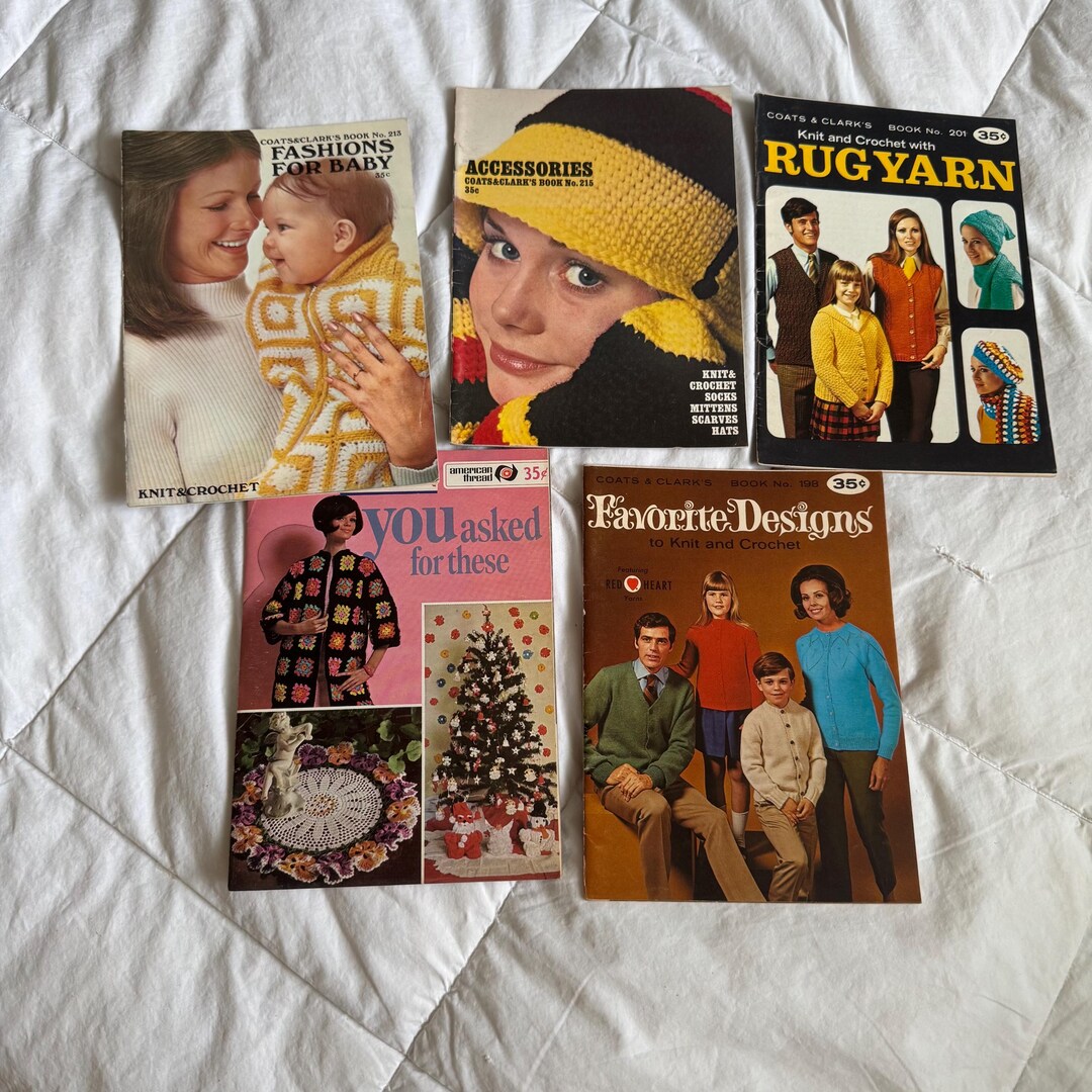 Five Vintage Assorted Crochet and Knit Pattern Books - Etsy
