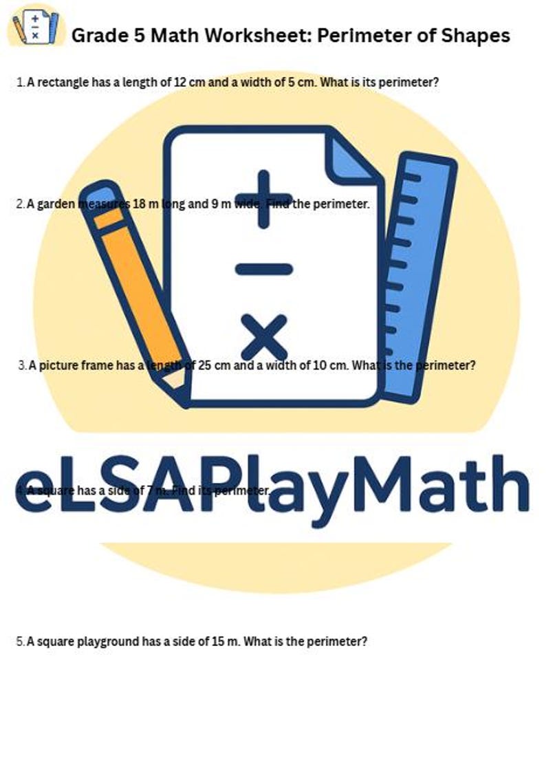 Grade 5 Math Worksheet: Perimeter of Shapes With Answer Key - Etsy