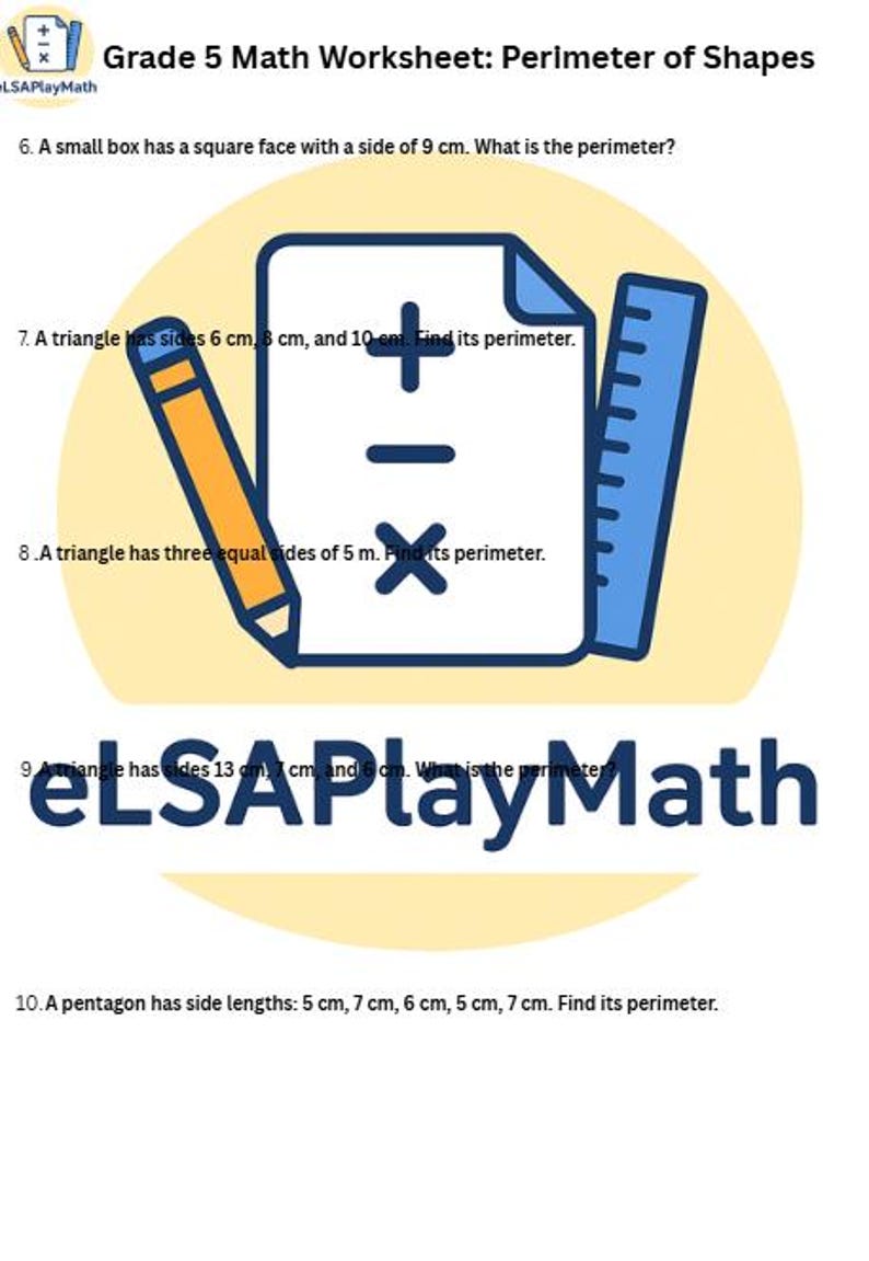 Grade 5 Math Worksheet: Perimeter of Shapes With Answer Key - Etsy