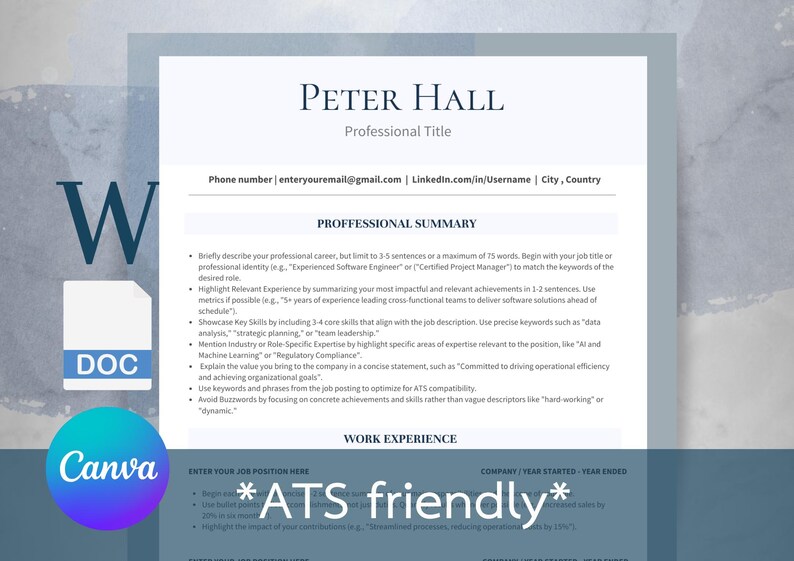 ATS Friendly Resume Template Word, Pages, Google Docs , ATS Resume, ATS ...