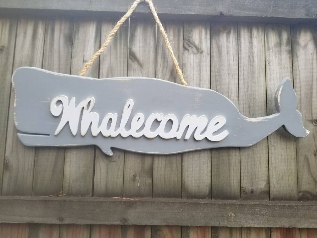Distressed Wooden Whale Whalecome Sign | Etsy