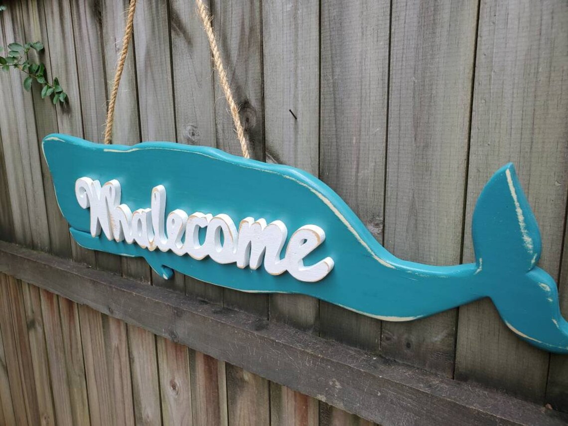 Distressed Wooden Whale Whalecome Sign - Etsy