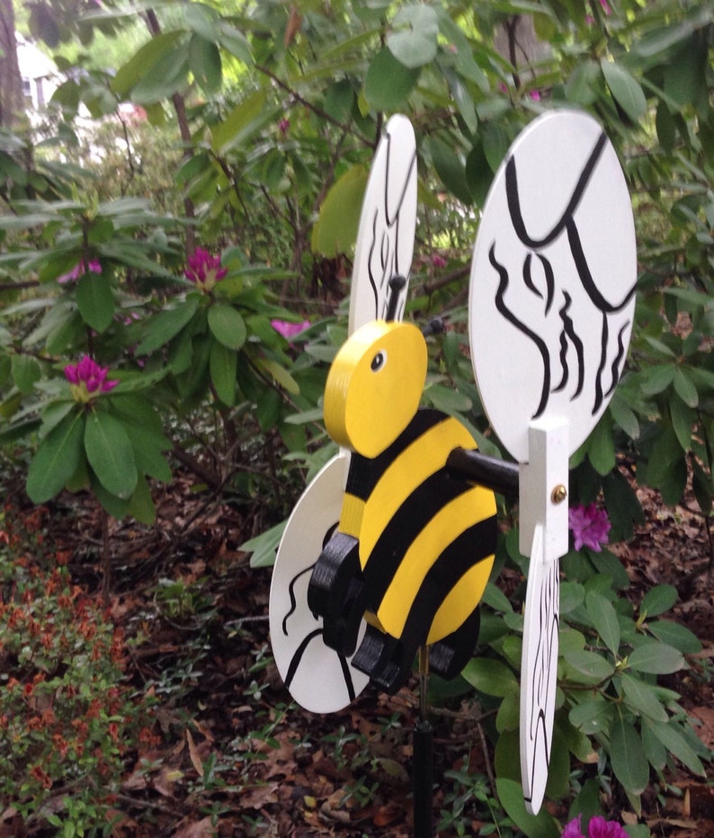 Bee Whirligig, Hand Painted Garden Decor - Etsy