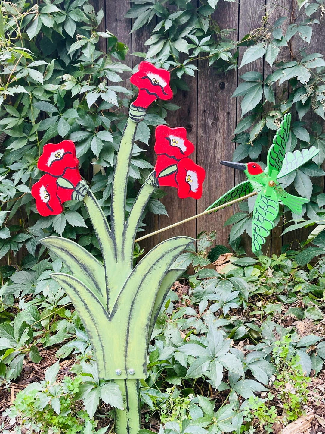 7” Hummingbird Whirligig and 31.5" Flowers Mounting Post - Etsy