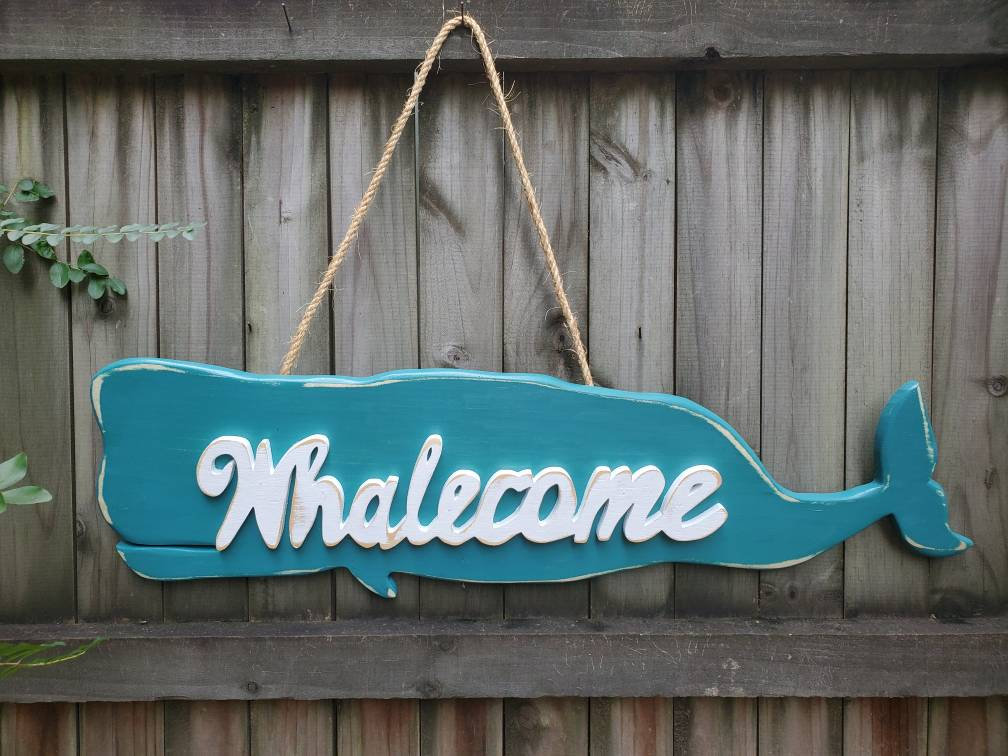 Distressed Wooden Whale Whalecome Sign - Etsy