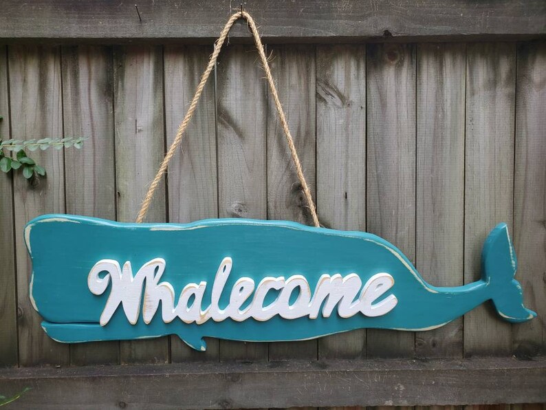 Distressed Wooden Whale Whalecome Sign - Etsy