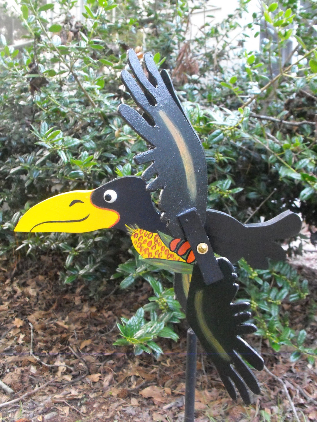 Handmade Crow Whirligig: Weather-resistant Garden Decor (16-inch ...