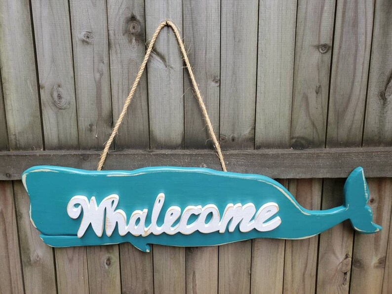 Distressed Wooden Whale Whalecome Sign - Etsy