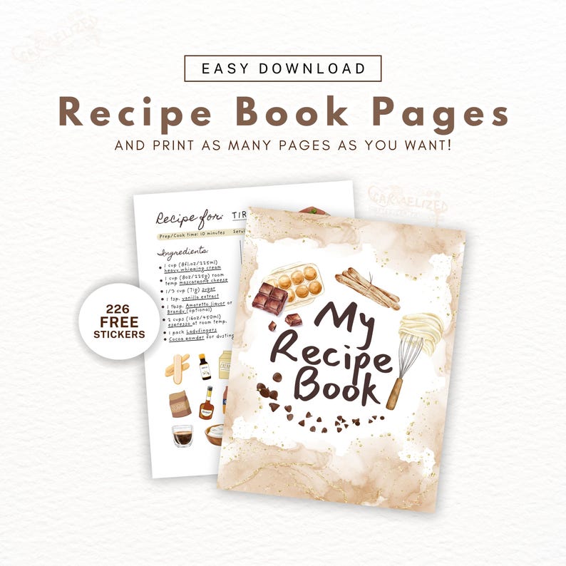 Printable Recipe Book Template: Blank Cookbook Journal (a4/a5/letter ...
