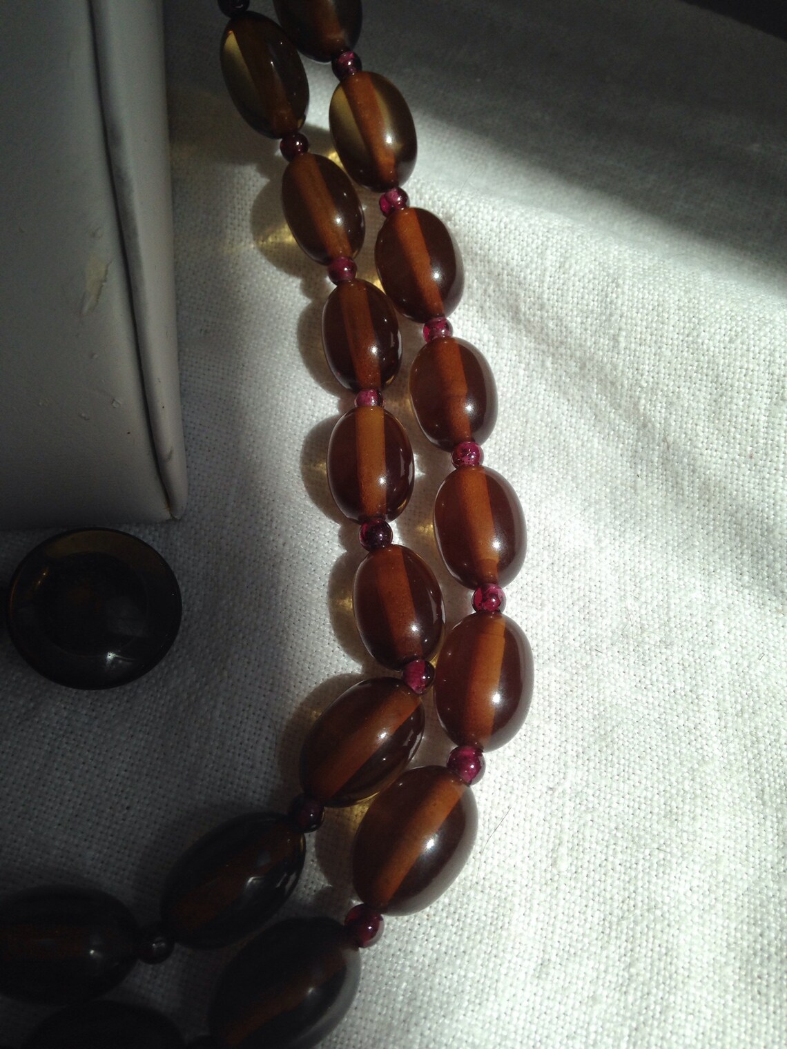 Vintage Bakelite Prystal Brown Bead Necklace Double Strand Purple ...