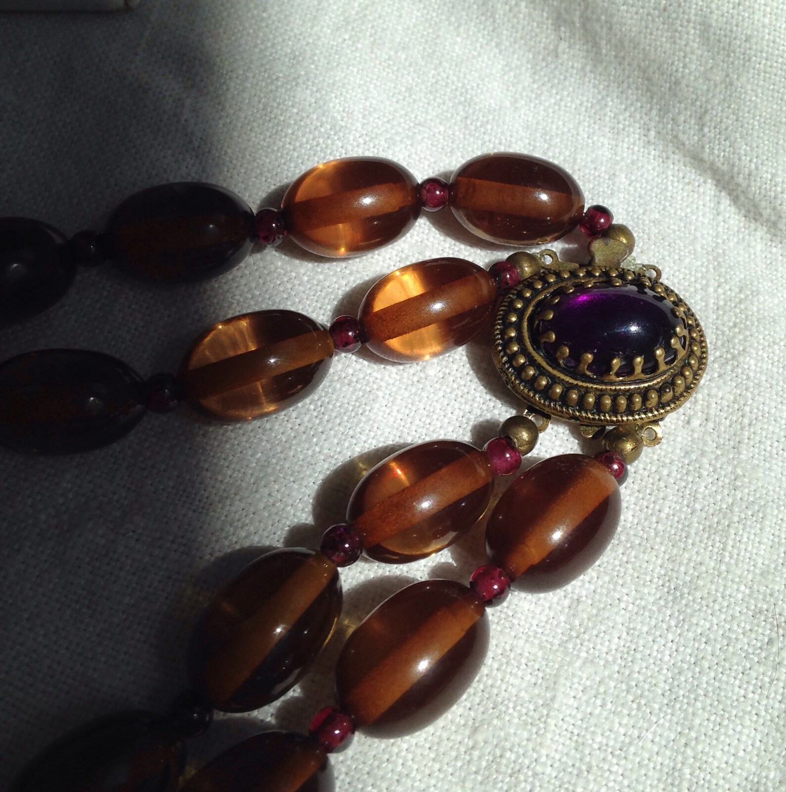 Vintage Bakelite Prystal Brown Bead Necklace Double Strand Purple ...