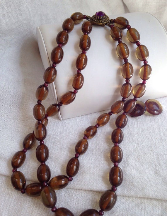 Vintage Bakelite Prystal Brown Bead Necklace Double Strand | Etsy