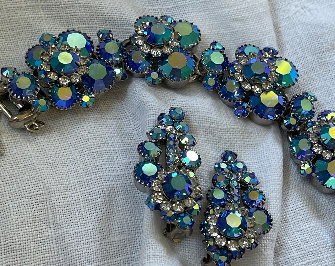 Juliana Blue Aurora Borealis Rhinestone 5 Link Bracelet and Earrings - Etsy