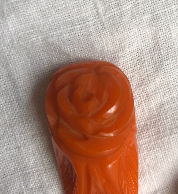 Orange Bakelite Large Dress Clips Pair Deep Carved Ro… - Gem