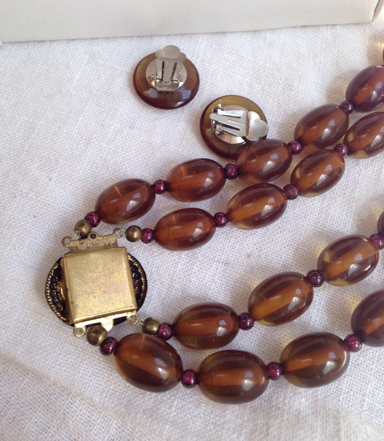 Vintage Bakelite Prystal Brown Bead Necklace Double Strand Purple ...