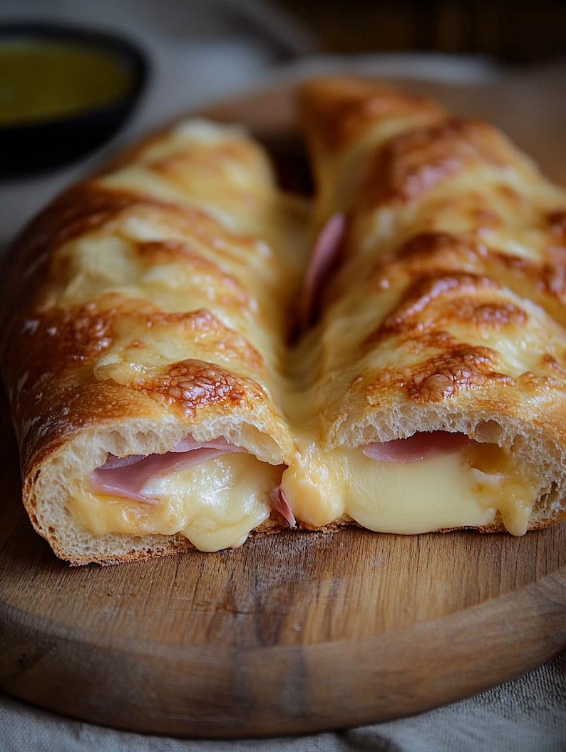 EASY RECIPE for Ham & Cheese Stuffed Baguette Recipe: Cheesy Delight ...