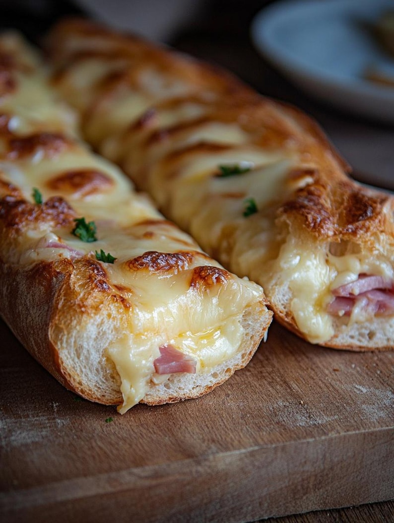 EASY RECIPE for Ham & Cheese Stuffed Baguette Recipe: Cheesy Delight ...