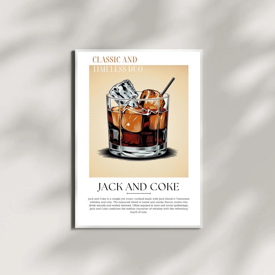 Jack and Coke Cocktail Poster, Wall Decor, Digital Design - Etsy