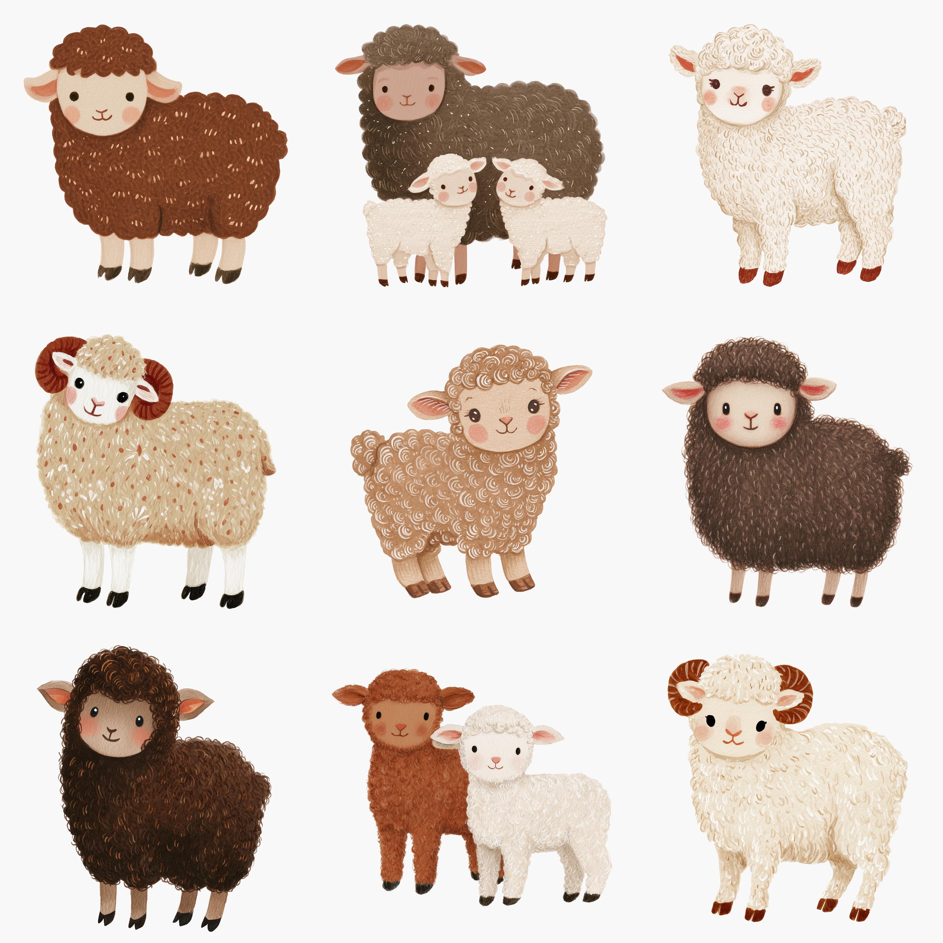 Cute Sheep, Watercolor Clipart Set, Farm Animals (PNG, Digital Download ...