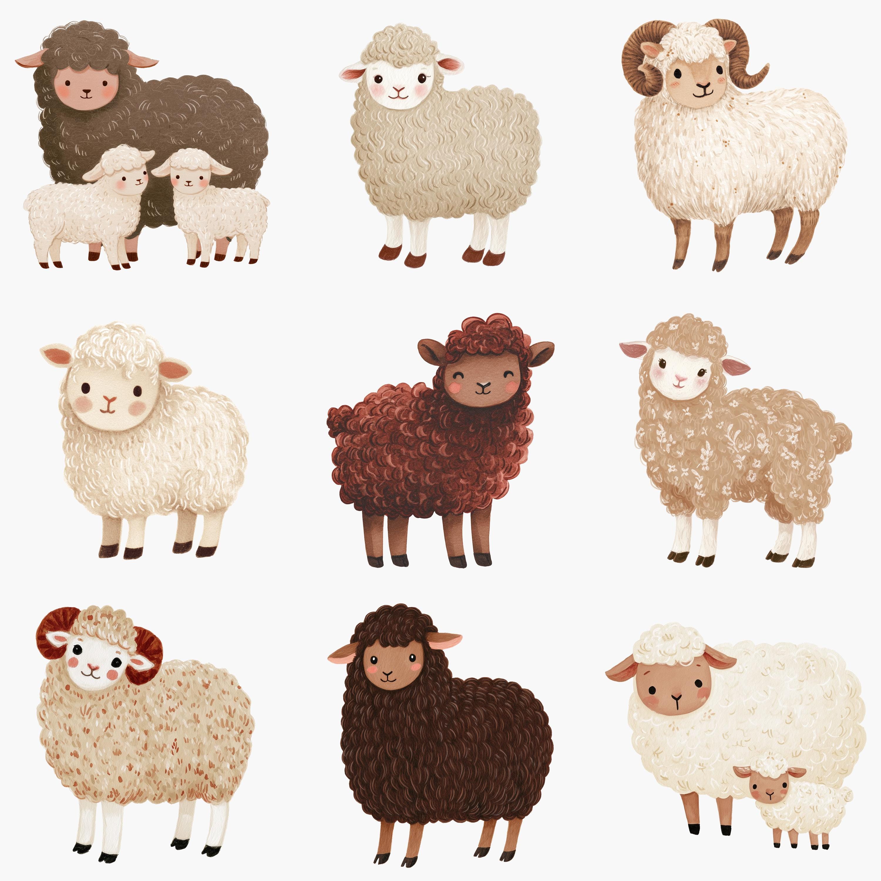 Cute Sheep, Watercolor Clipart Set, Farm Animals (PNG, Digital Download ...