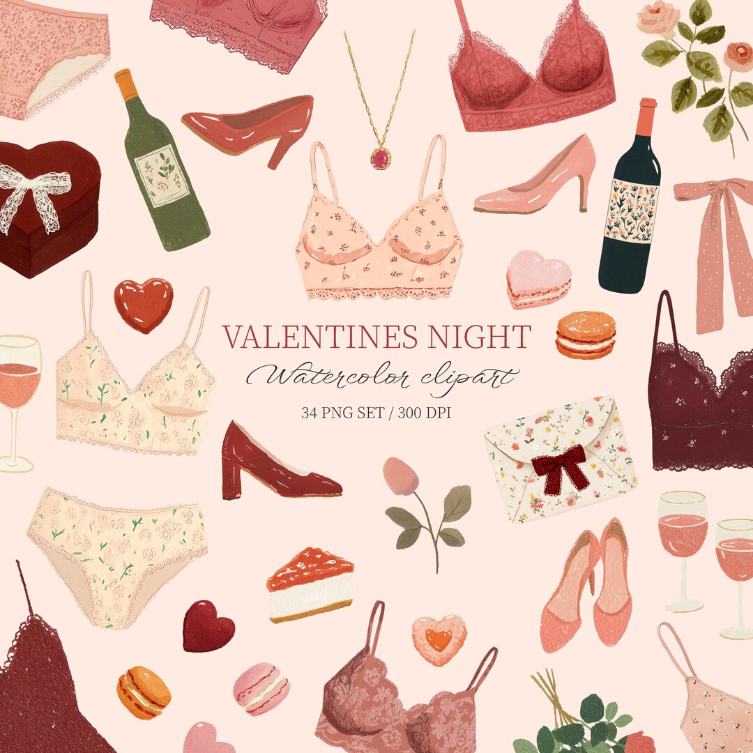 Watercolor Valentines Clipart Set, Transparent PNG, Girly Clip Art ...