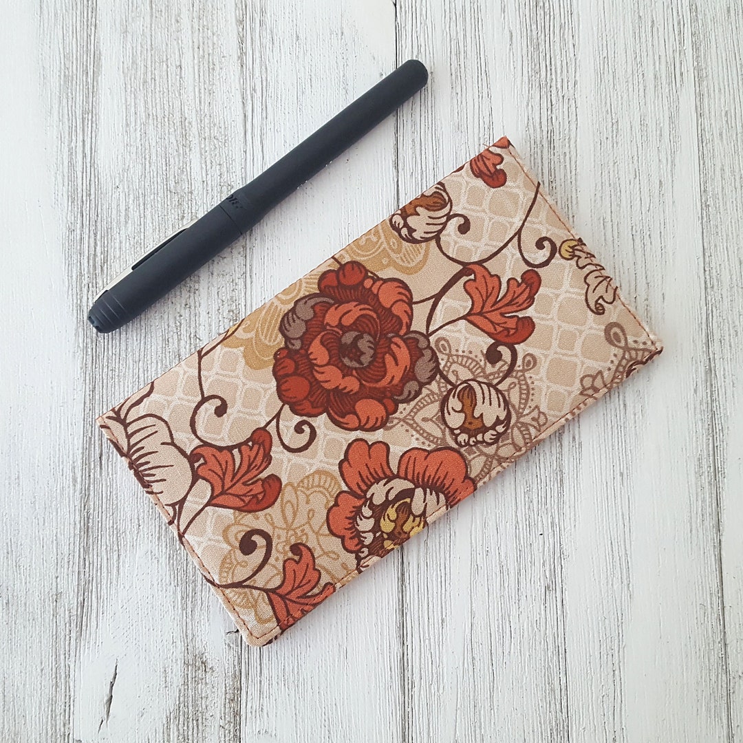 Floral Checkbook Cover Orange and Beige Coupon Receipt Holder Fabric ...