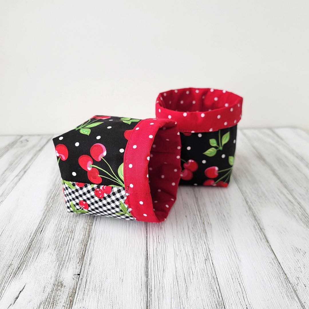 Cherry Print Reversible Mini Bins - Set of 2 - Desktop, Closet, Drawer ...