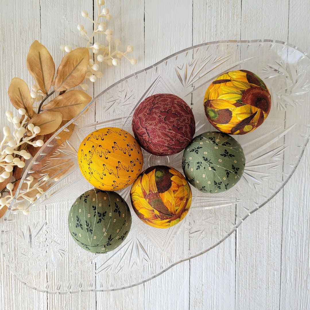 Set of 6 Farmhouse Rag Balls - 2 1/3 Inch Bowl Fillers - Red Green Gold ...