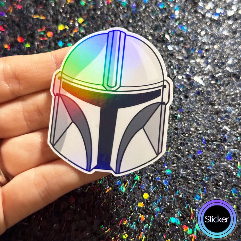 Holographic the Mandalorian Helmet Sticker - Etsy